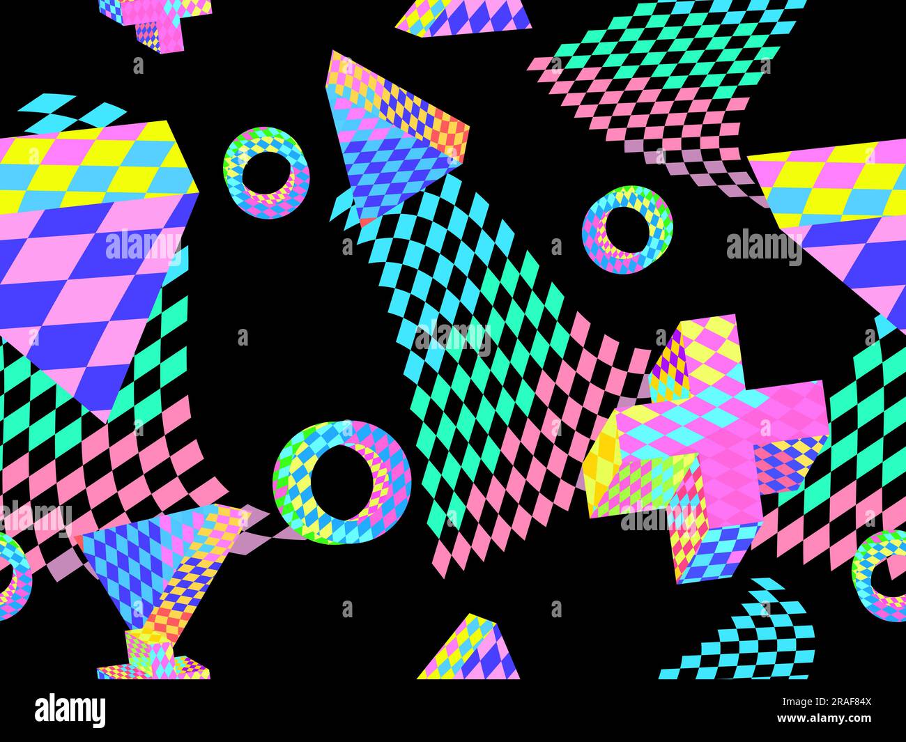 Seamless pattern with 3d objects with an abstract checkered pattern in ...