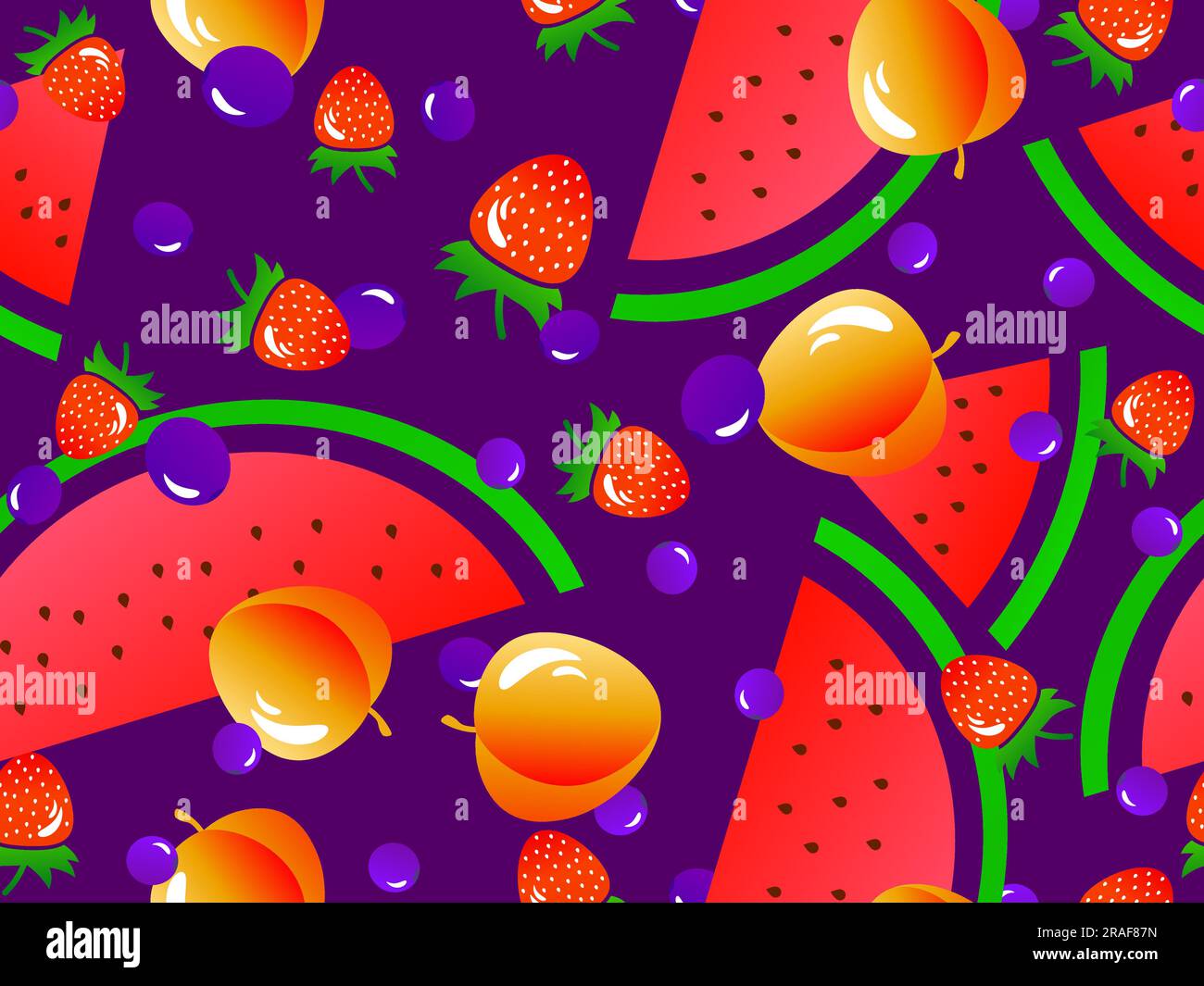Seamless pattern with watermelon, peach, strawberry, blueberry. Summer ...
