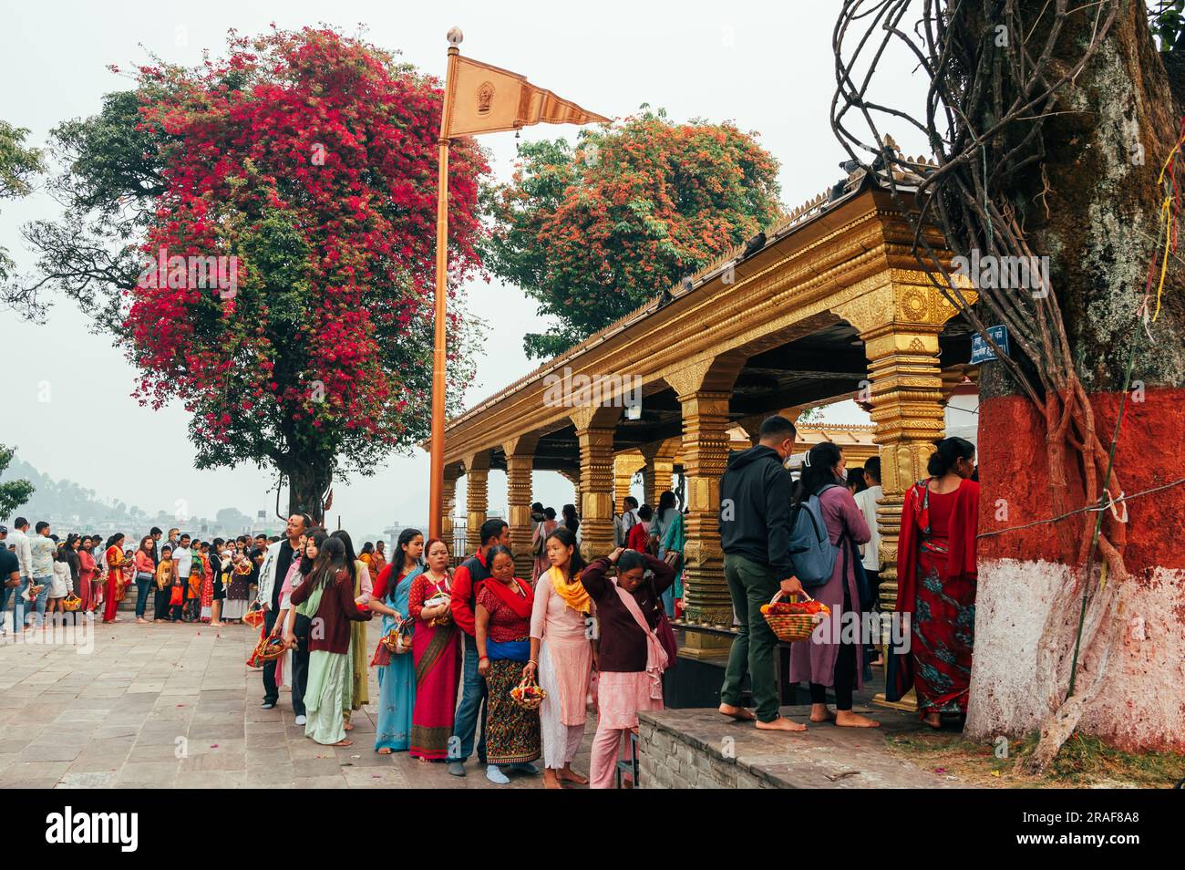 Pokhara, Nepal - Apr 15, 2023: Nepali people gather at Bindhyabasini ...