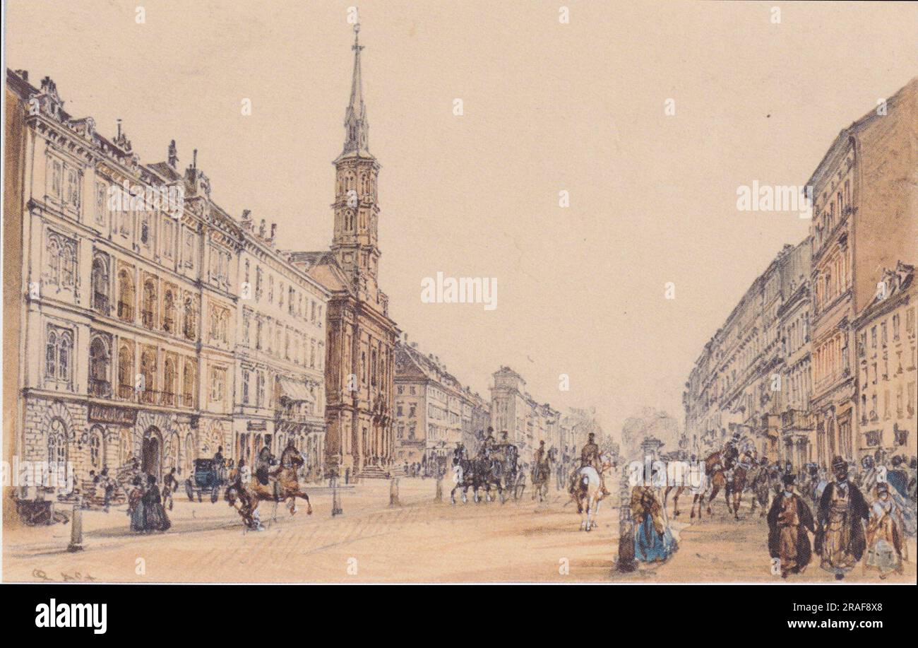 The line of Hunter in Vienna 1844; Wien, Austria by Rudolf von Alt ...