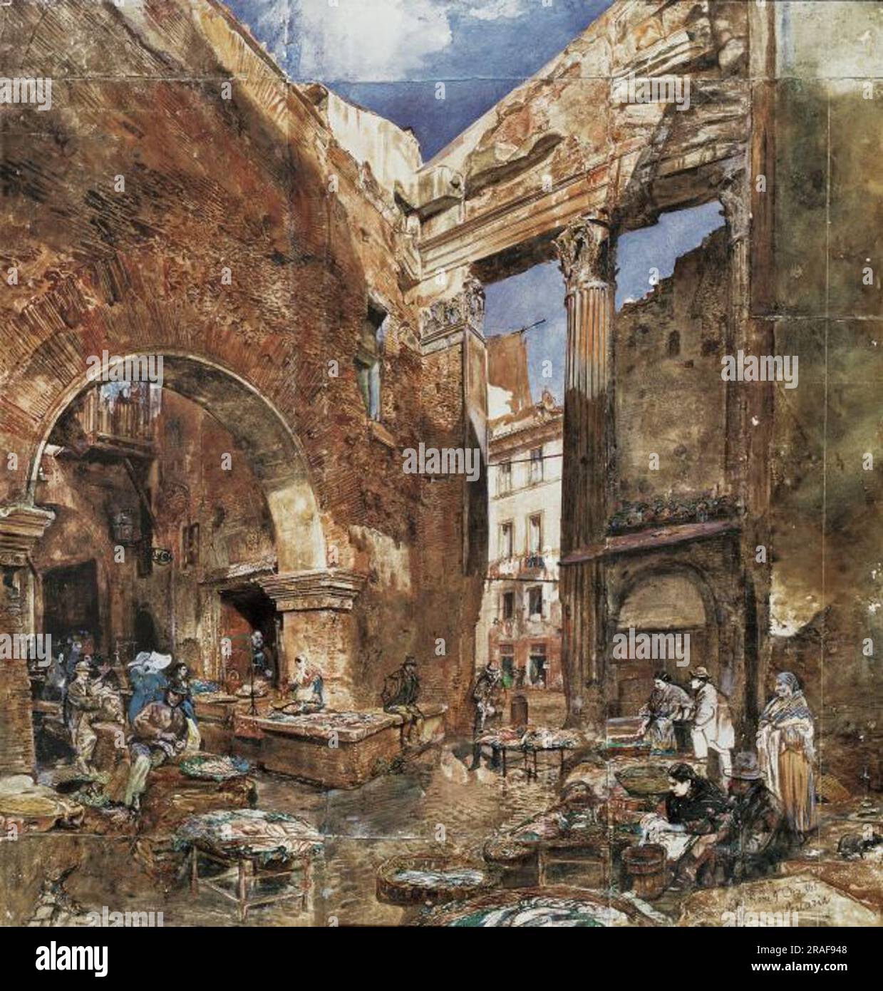 The fish market in Rome 1865; Rome, Italy by Rudolf von Alt Stock Photo ...