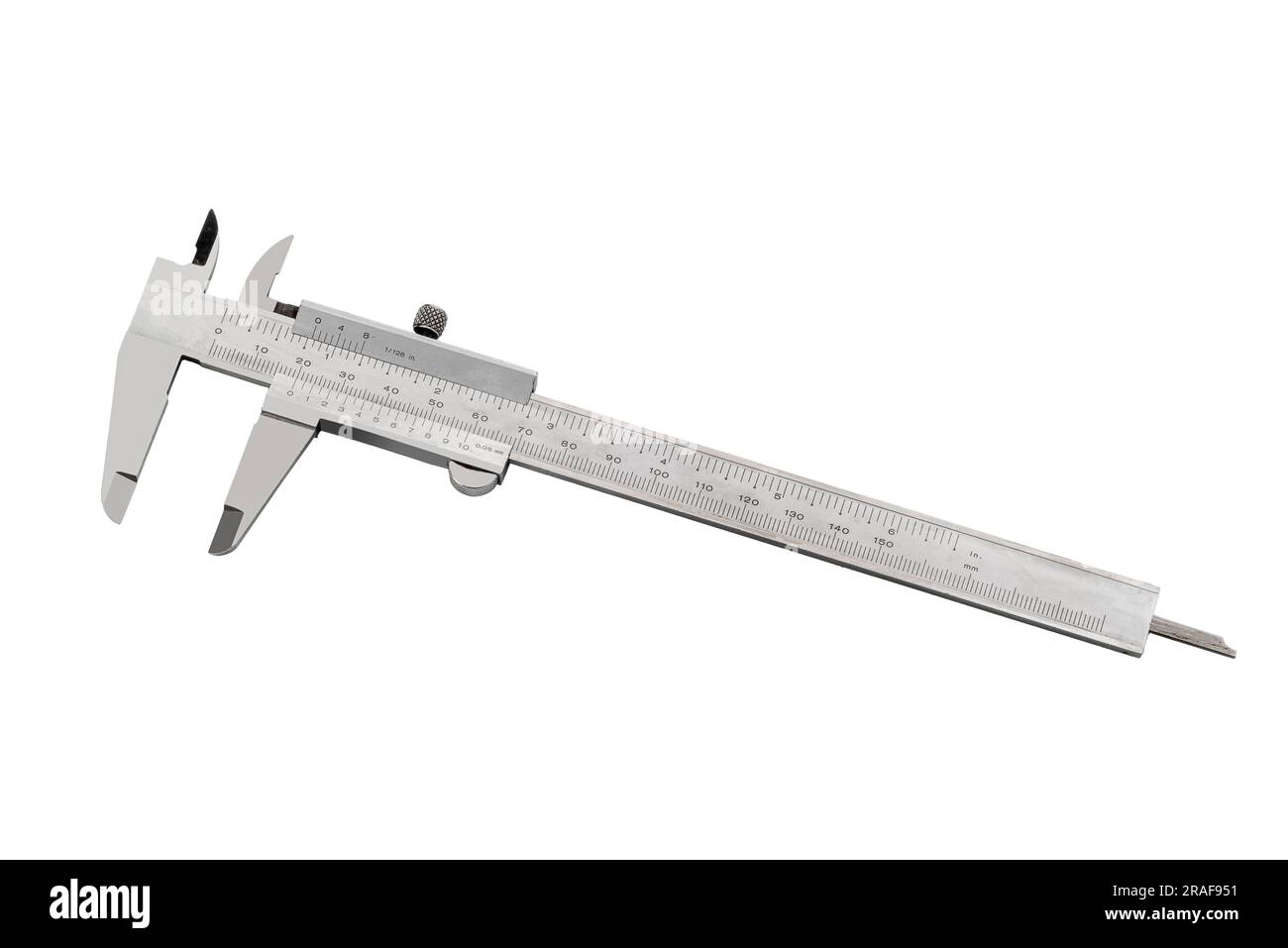 Vernier caliper with metric and inch scales isolated on white, clipping ...