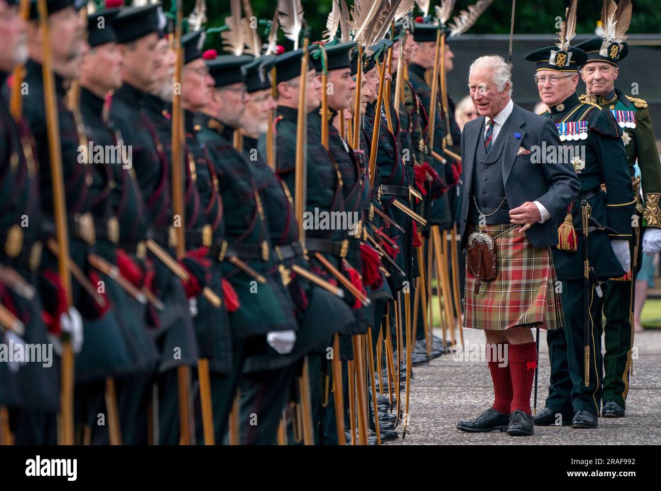 King Charles III inspects the Royal Company of Archers Guard of Honour ...