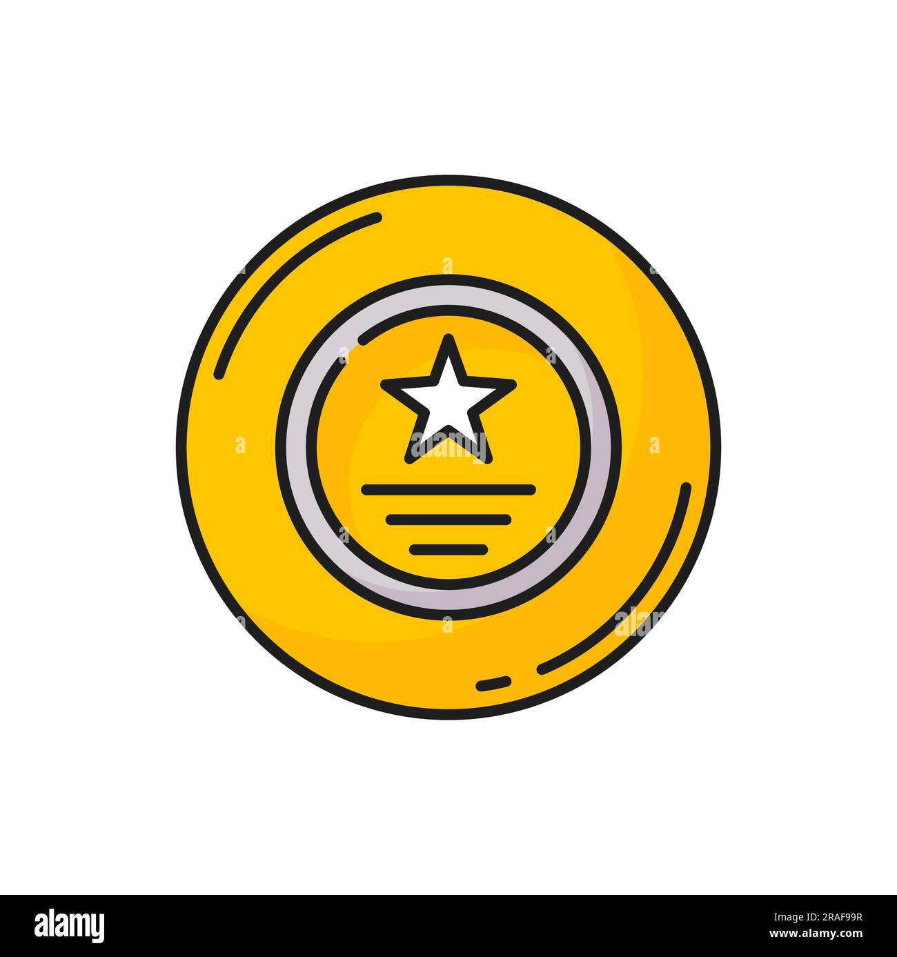 Round plate with star golden line award trophy icon. Vector medal ...