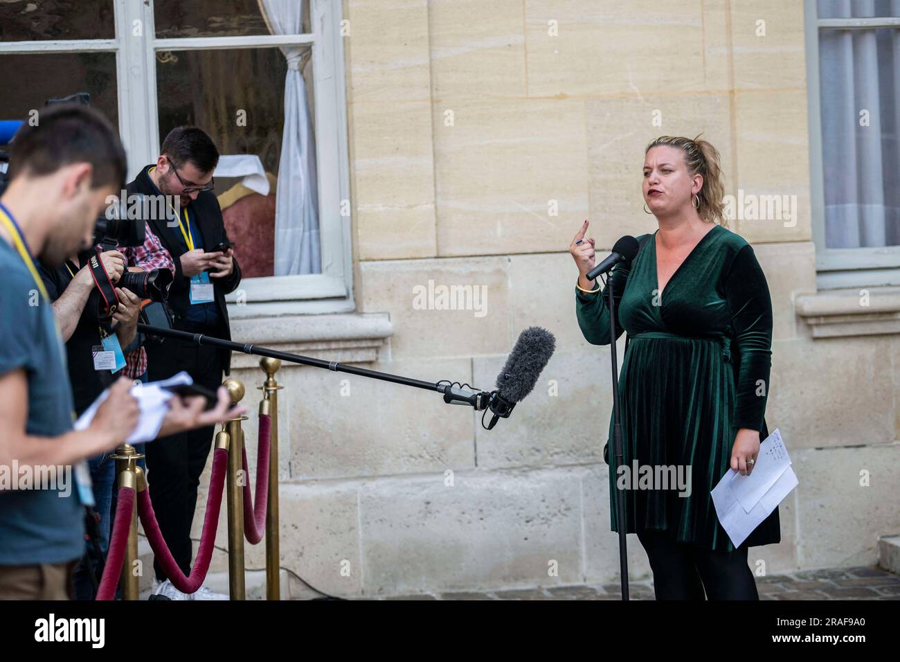 Paris, France. 03rd July, 2023. Mathilde Panot speaks with Journalist ...
