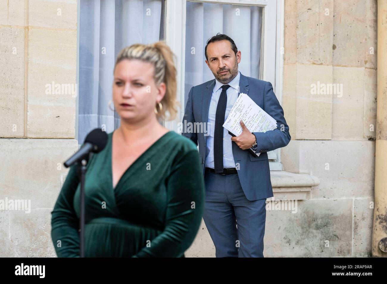 Paris, France. 03rd July, 2023. Sebastien Chenu and Mathilde Panot ...