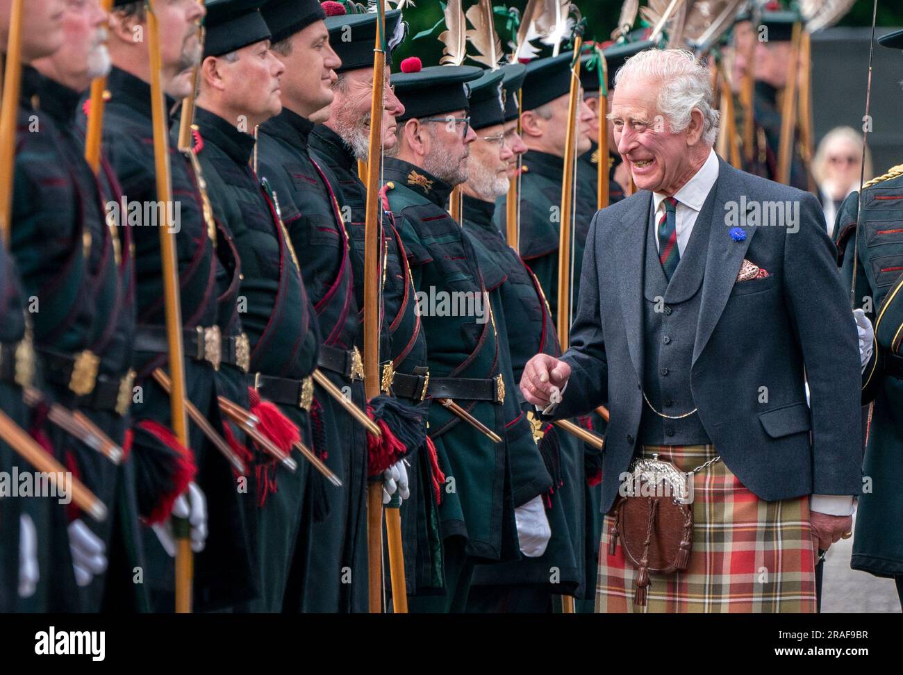 King Charles III inspects the Royal Company of Archers Guard of Honour ...