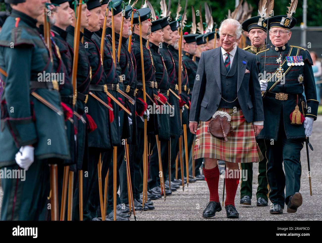 King Charles III inspects the Royal Company of Archers Guard of Honour ...