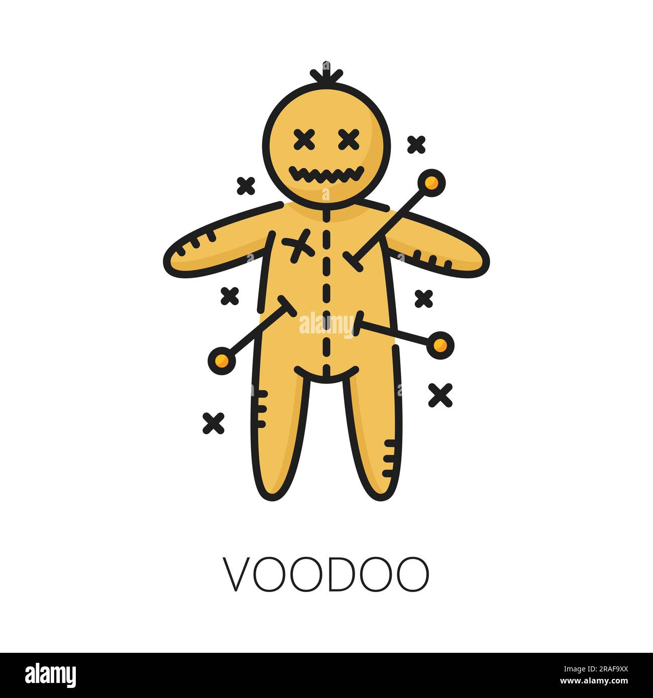 Voodoo witchcraft and magic icon. Mystical puppet toy with pins ...