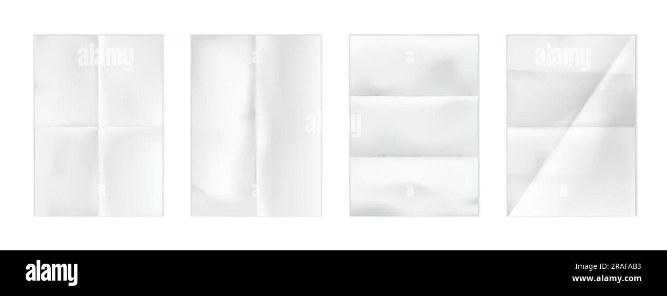 White folded paper sheets with crossing creases, old blank letter ...