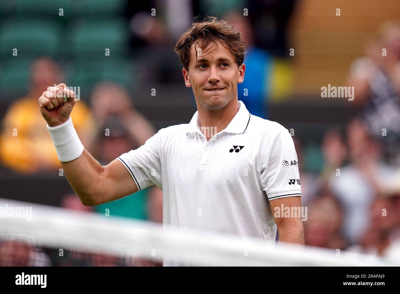Casper Ruud celebrates victory over Laurent Lokoli (not pictured) on ...