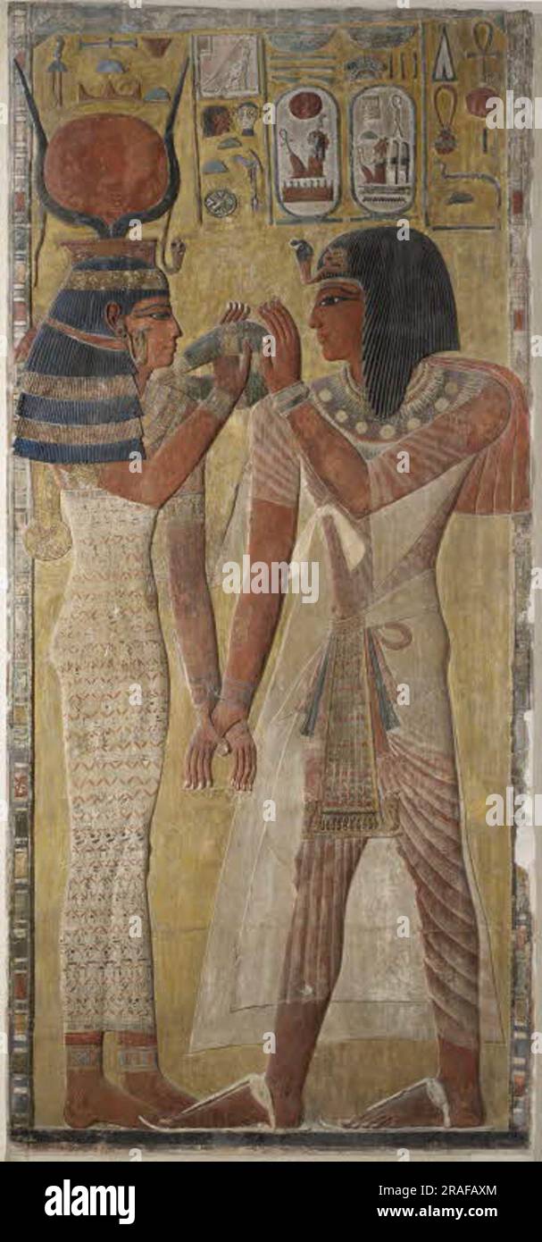 The goddess Hathor welcomes Sethos I 1069 BC by Ancient Egypt Stock ...