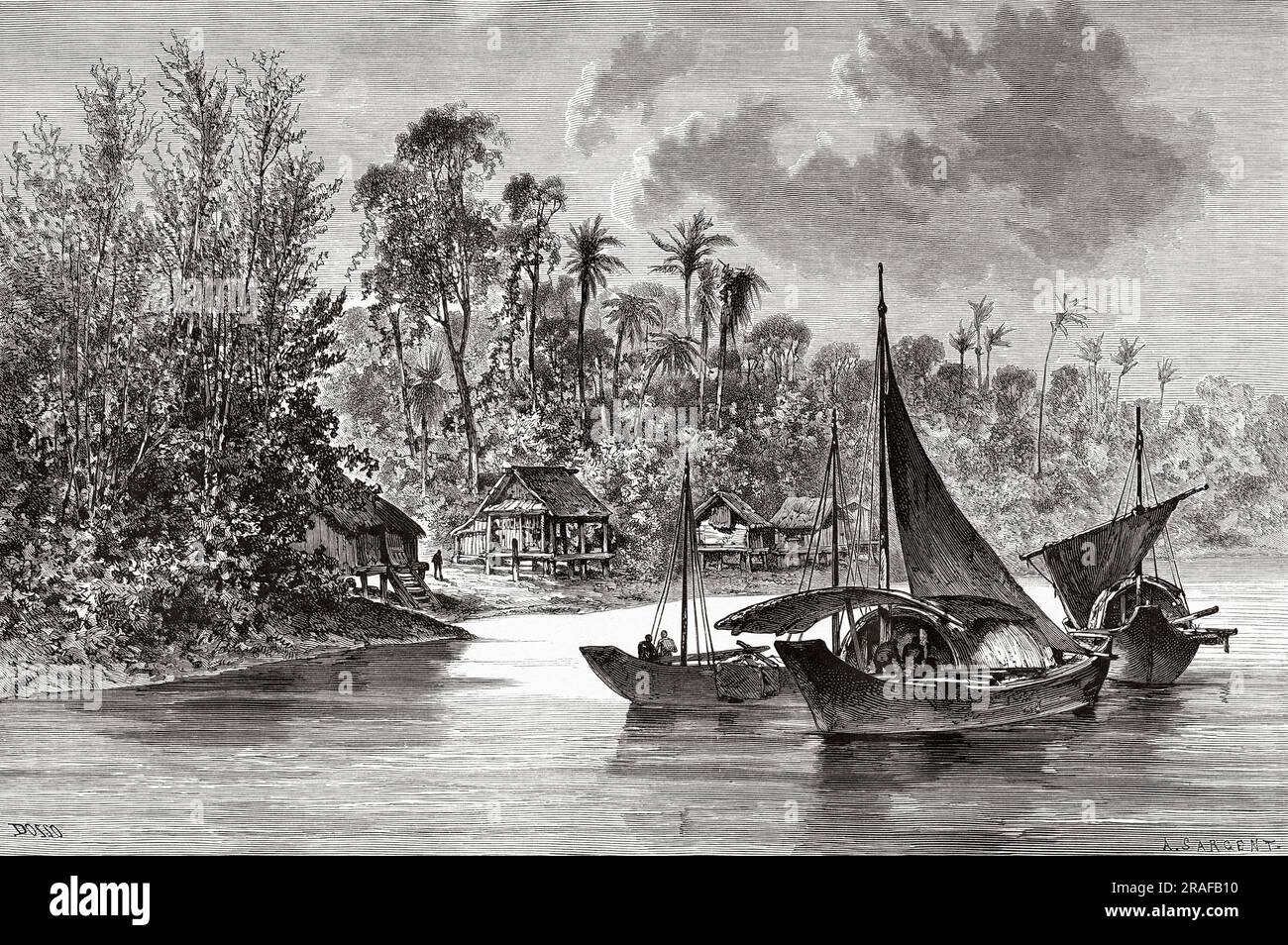 Traditional fishing boats on the Davao River, Mindanao. Philippines ...