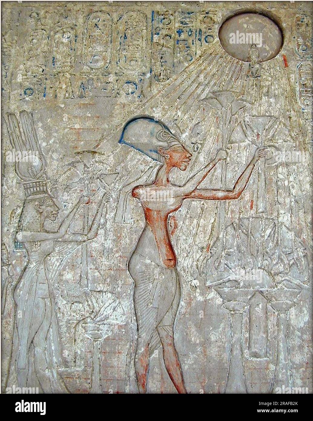 Relief of Akhenaten, Nefertiti and Two Daughters Adoring the Aten 1350 ...