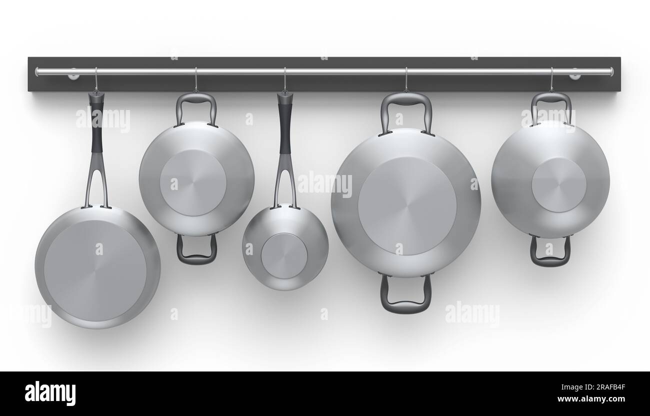 Set of stainless steel stewpot, frying pan and chrome plated aluminum ...