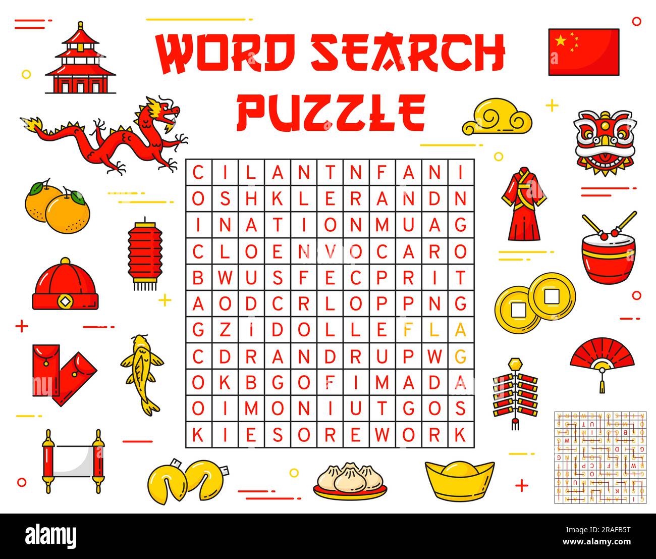 Chinese holidays items. Word search puzzle game worksheet. Intellectual ...