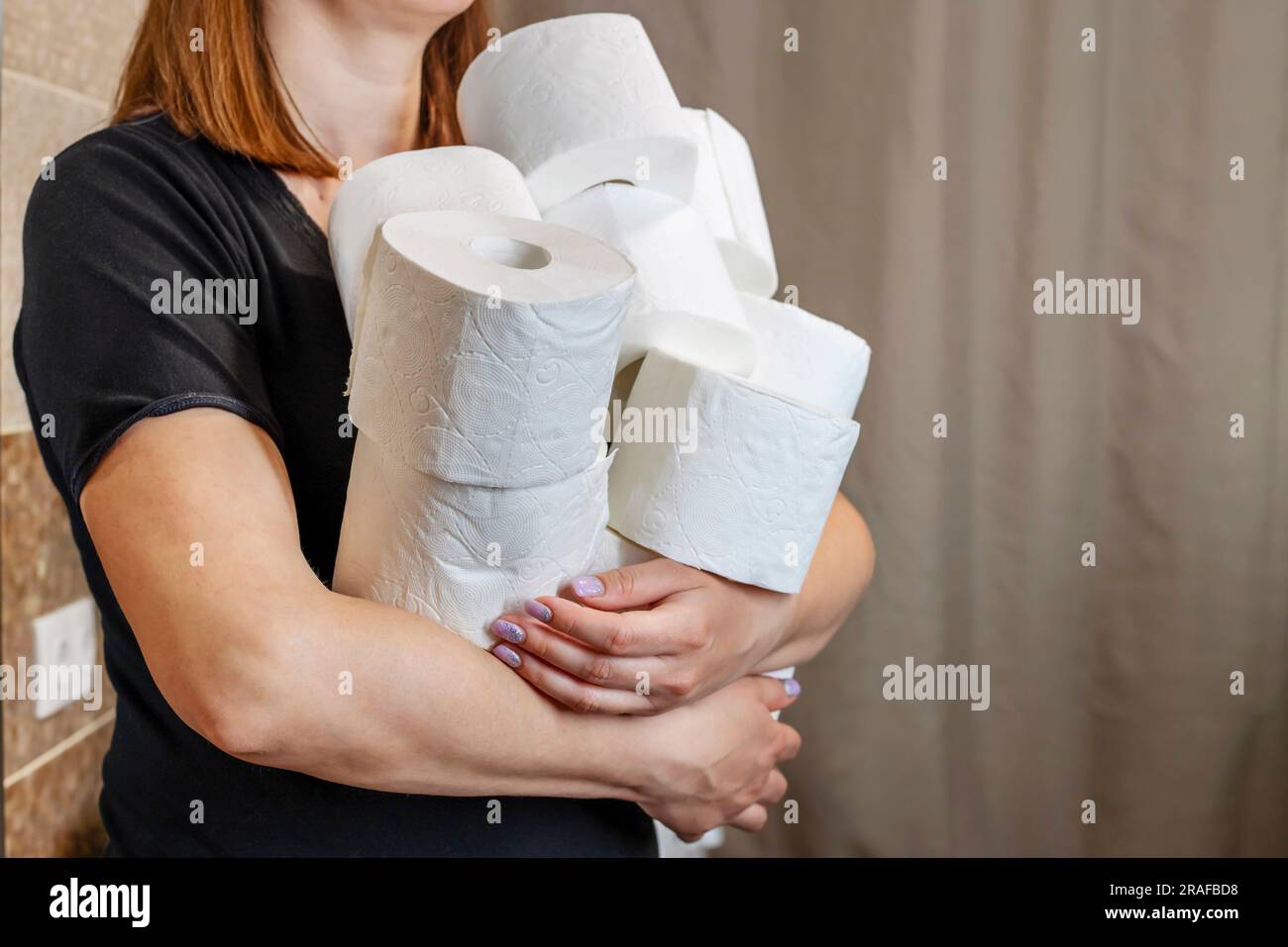 Woman holds up stack hi-res stock photography and images - Alamy