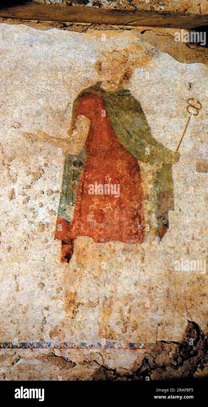 Fresco from the Tomb of Judgment in Ancient Mieza, Greece (Hermes) 200 ...