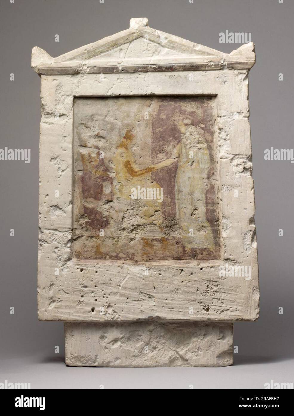Painted Limestone Funerary Stele with a Seated Man and Two Standing ...