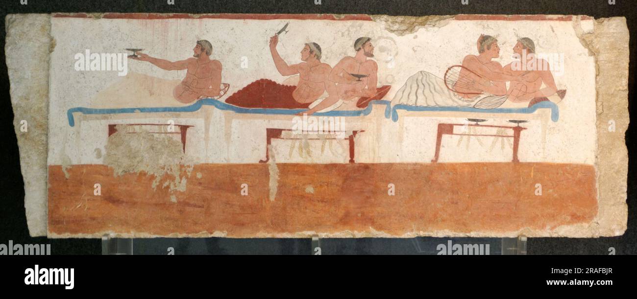 Tomb of the Diver in Paestum, Italy. North Wall 470 BC by Ancient Greek ...