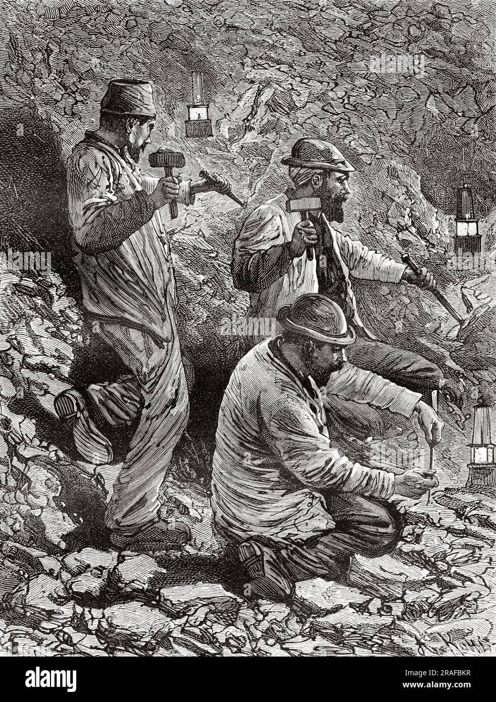 Miners in a coal mine of Borinage, Hainaut province. Belgium, Europe ...