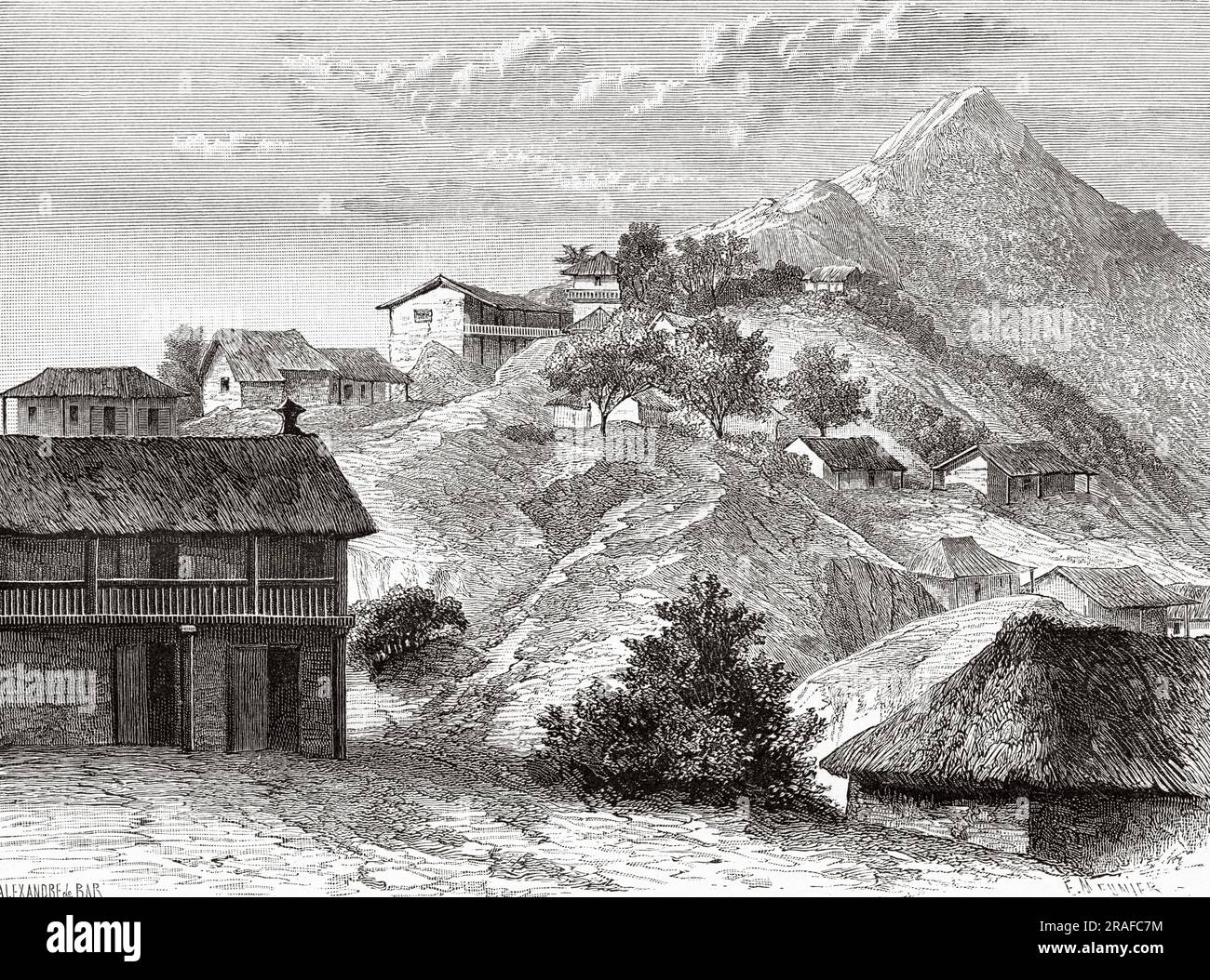 Zuruma village and Mount Sesmo. Ecuador, South America. Amazon and ...