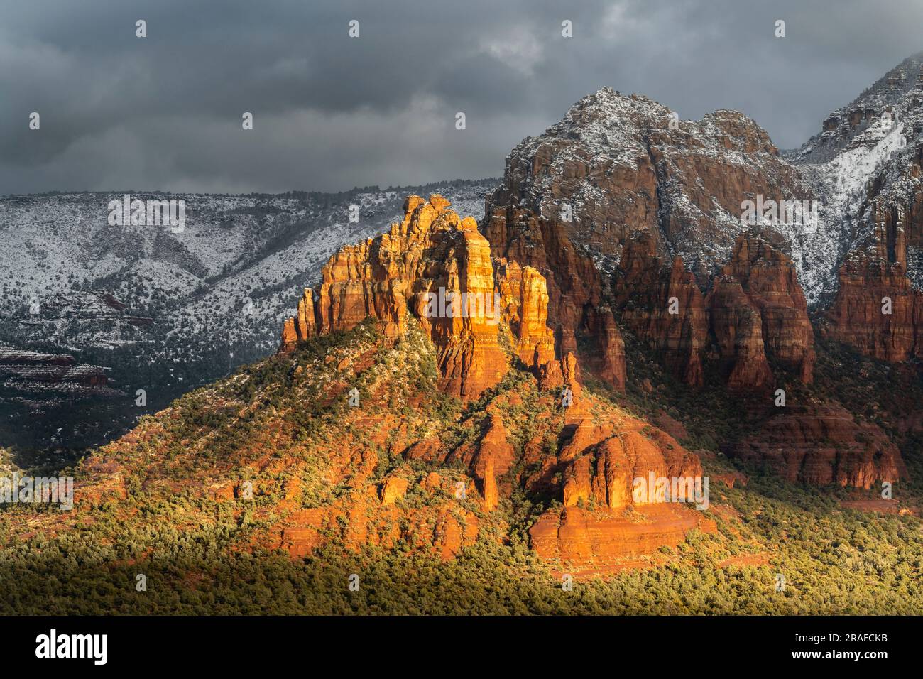 Spot of sunlight over Red Rocks of Sedona, sunset, Arizona, USA, by ...