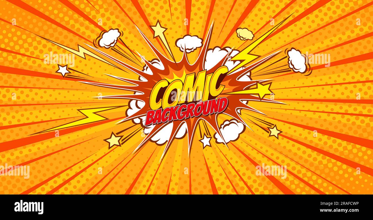 Orange and yellow comic pop art background with blast explosion and ...