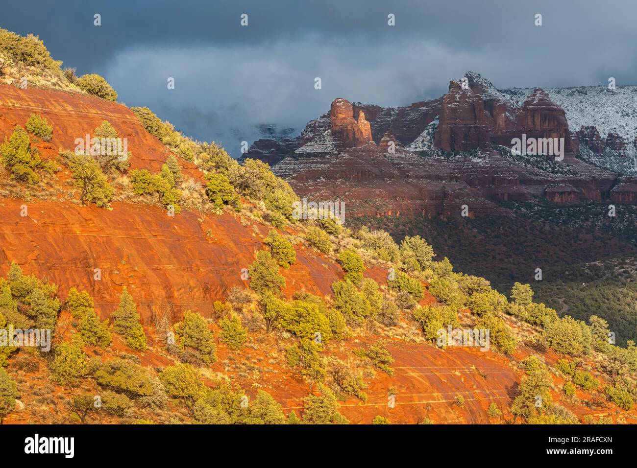 Spot of sunlight over Red Rocks of Sedona, sunset, Arizona, USA, by ...