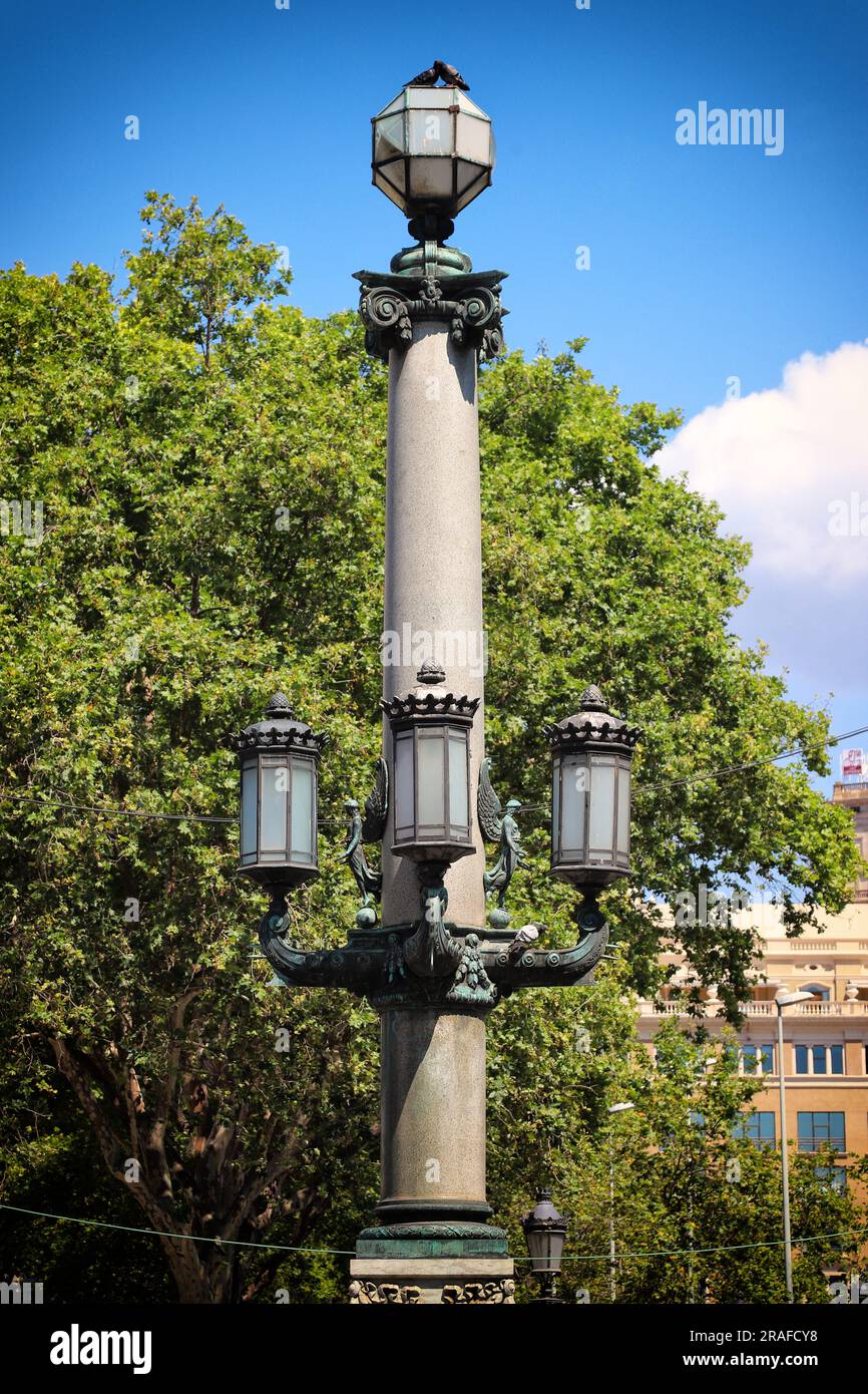Barcelona, Spain, detail of the public lighting on the Rambla street ...