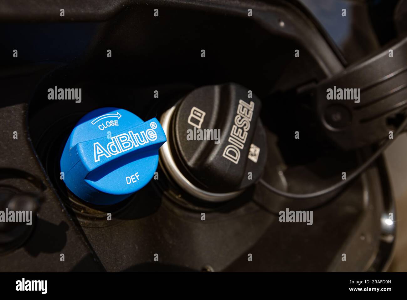 Lviv, Ukraine - October 21, 2022: Closeup of Filler neck for Diesel ...