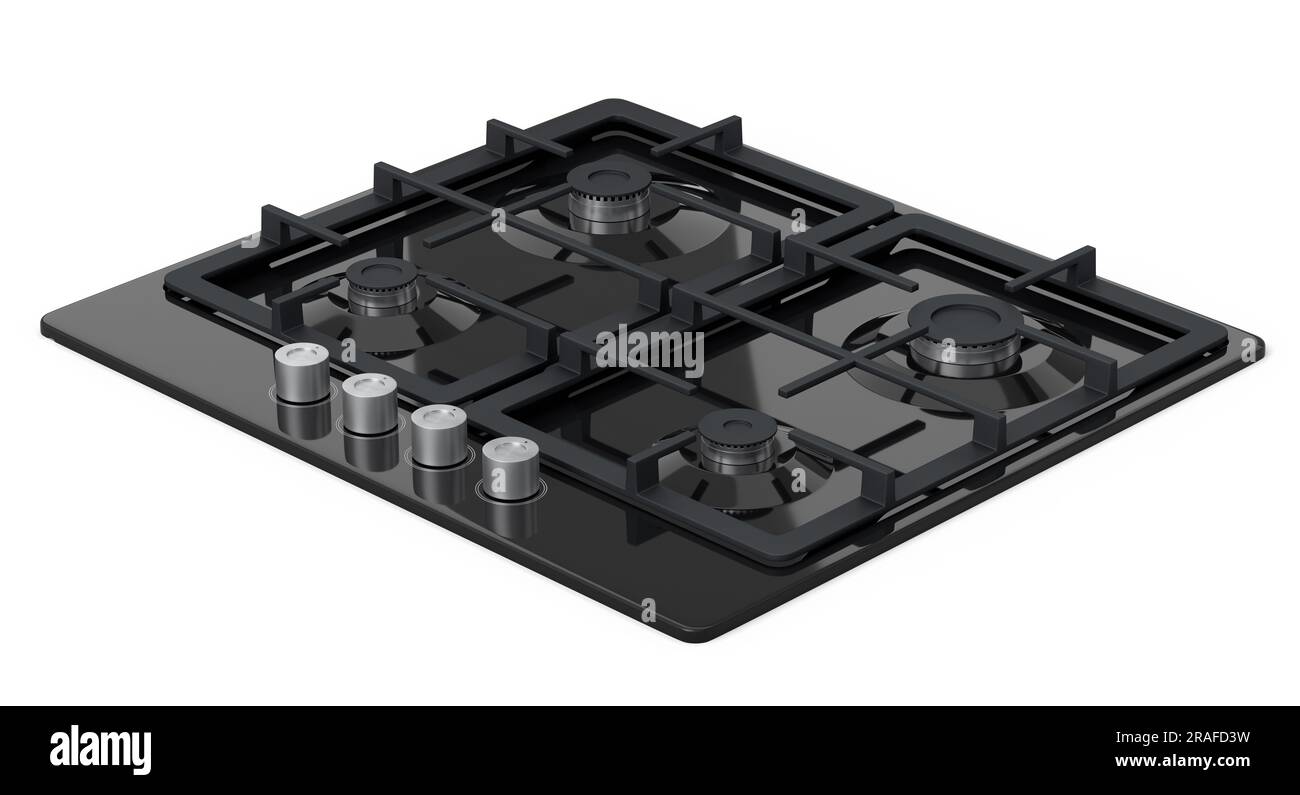 Kitchen electric stove or gas cooker with burning flames of propane gas ...