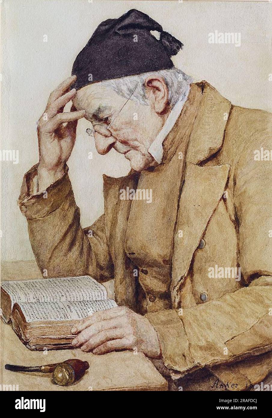 Reading man 1909 by Albrecht Anker Stock Photo - Alamy