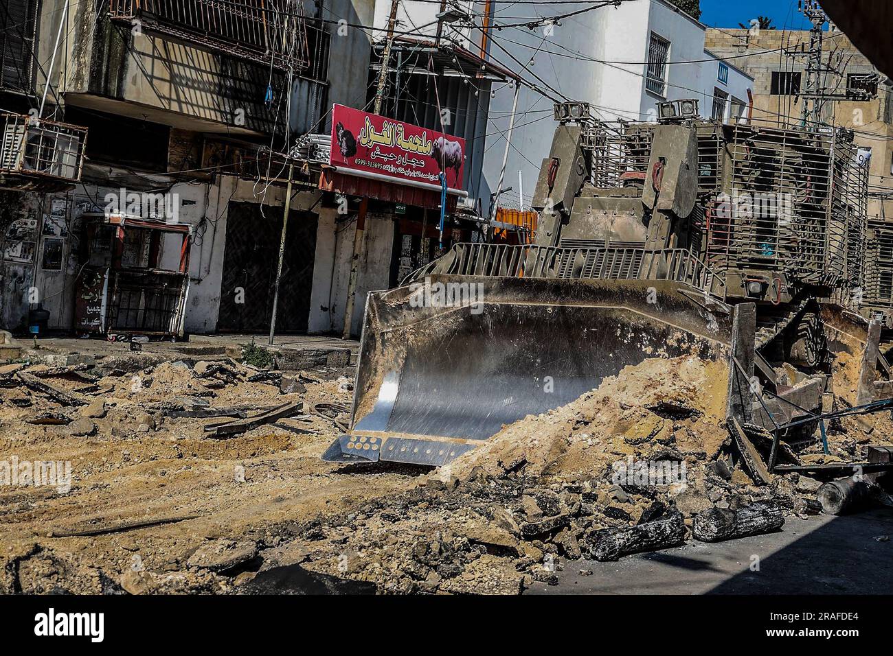 Jenin, Palestine. 03rd July, 2023. An Israeli military bulldozer seen ...