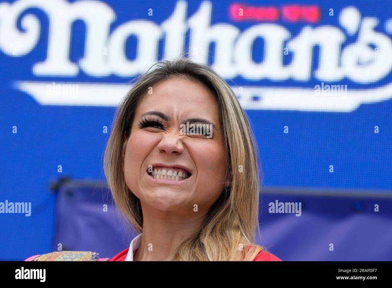 Competitive eater Miki Sudo attends a weigh-in ceremony before the ...