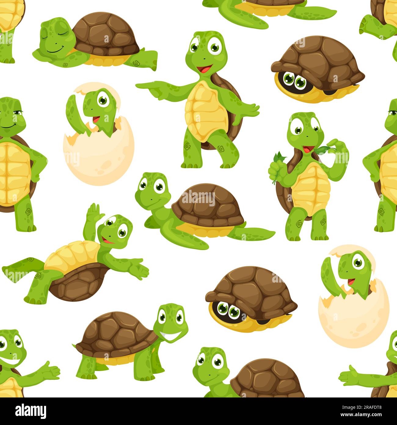 Cartoon turtle personages seamless pattern. Cute reptile animal ...