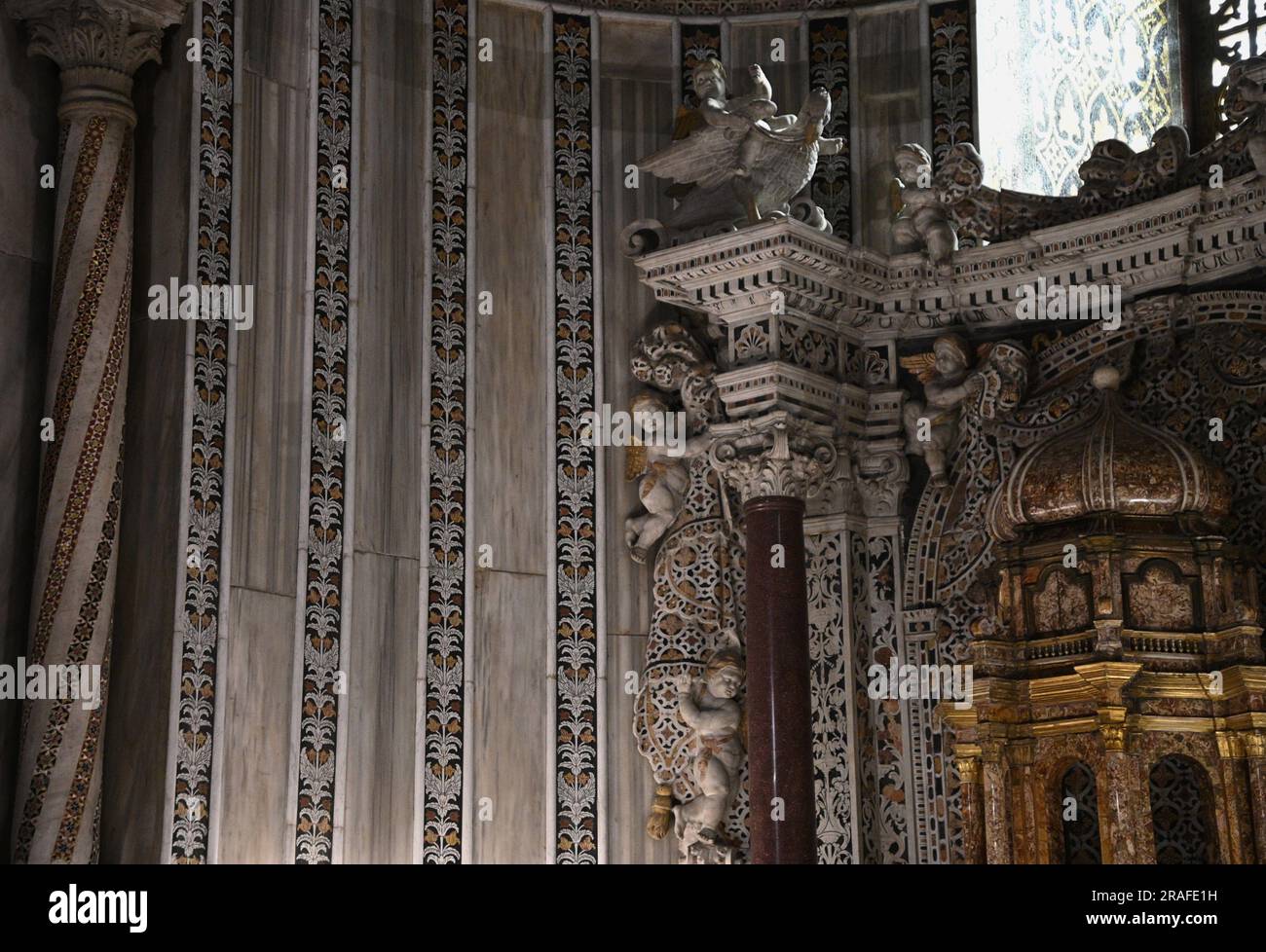 Marble sculpted architectural detail in the interior of the Baroque ...