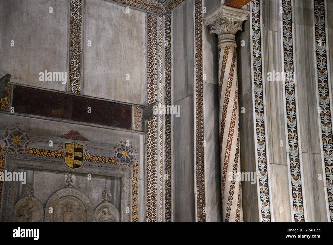 Marble sculpted architectural detail in the interior of the Baroque ...