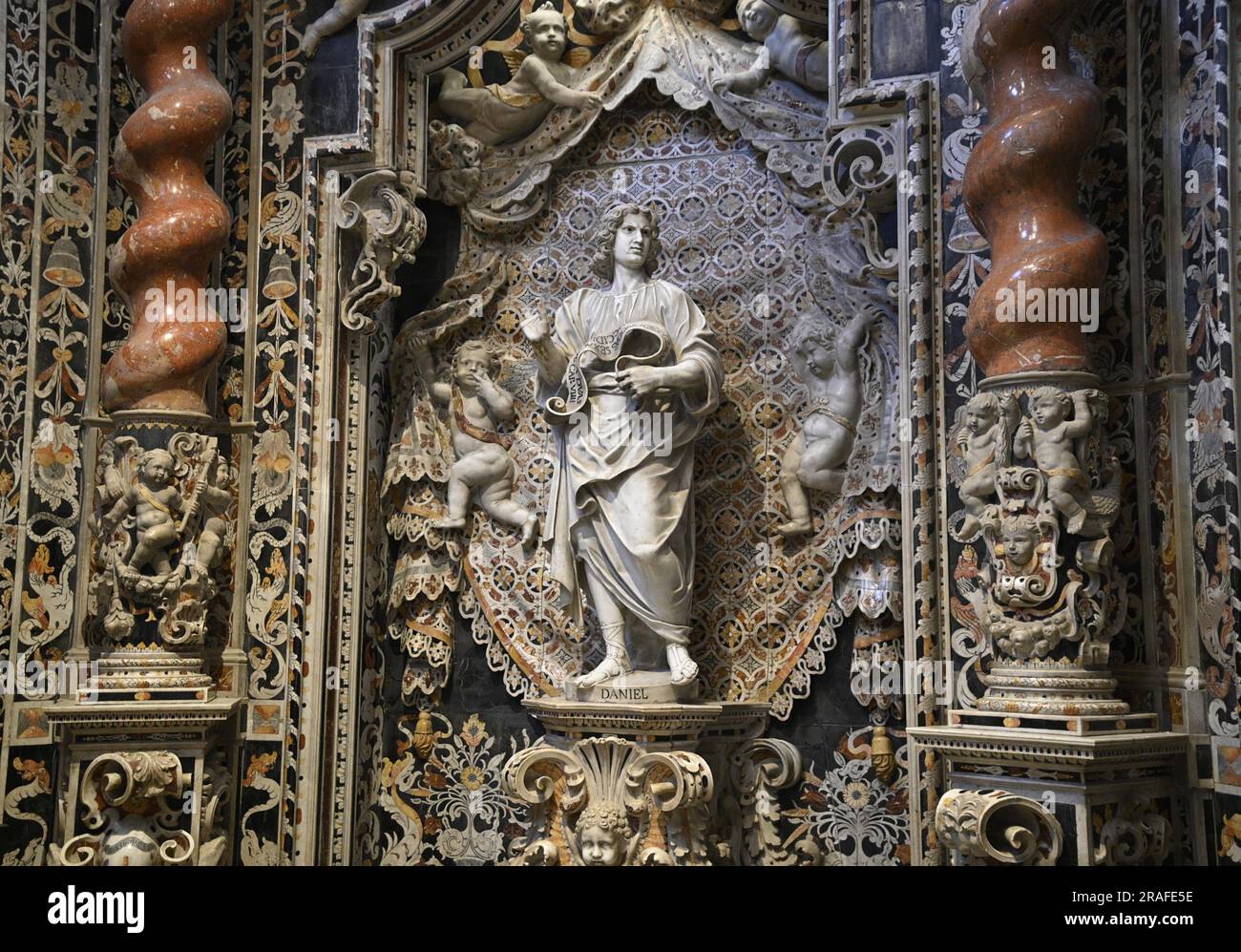 Marble sculpted statue representing the major prophet Daniel at the ...