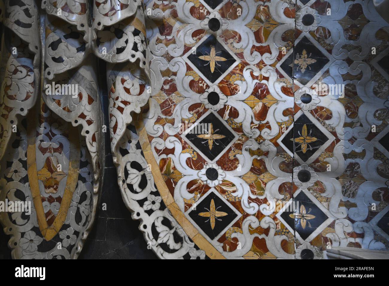 Column richly inlaid with colored and golden Byzantine tiles and ...