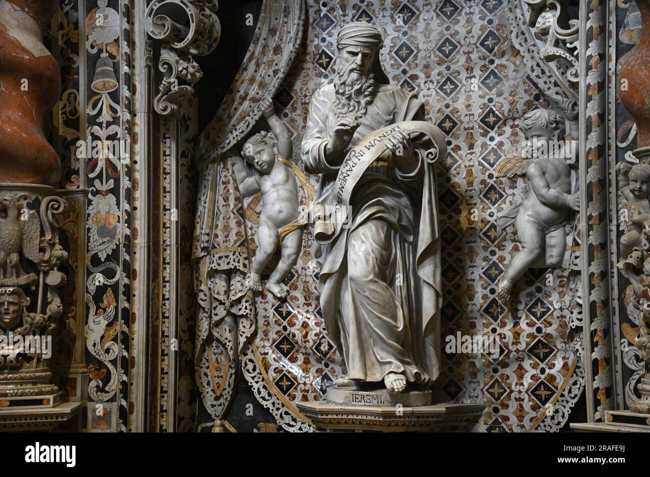 Marble sculpted statue representing the major prophet Jeremiah at the ...