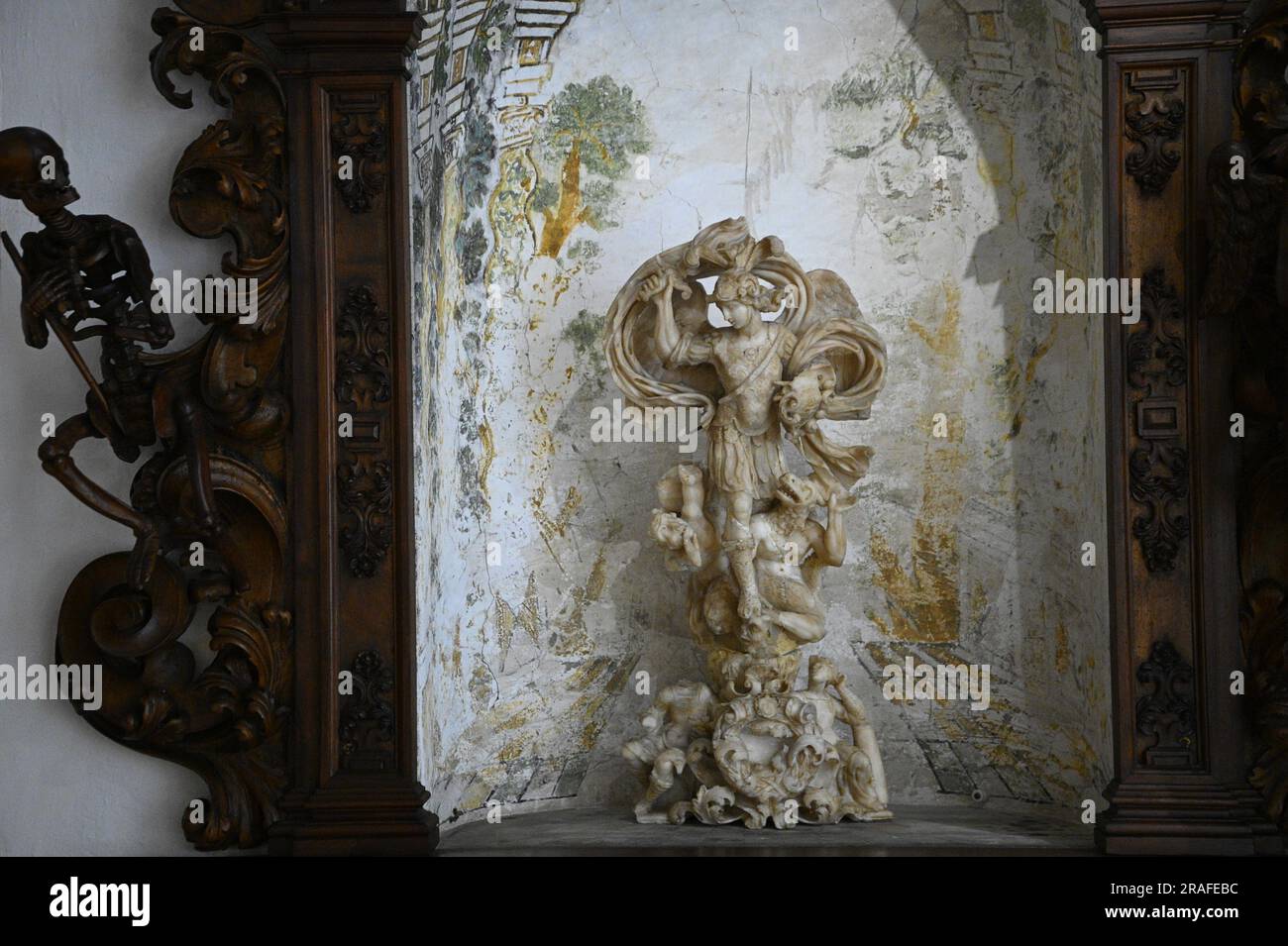 Marble sculpture in the interior of the Baroque style Cappella del ...