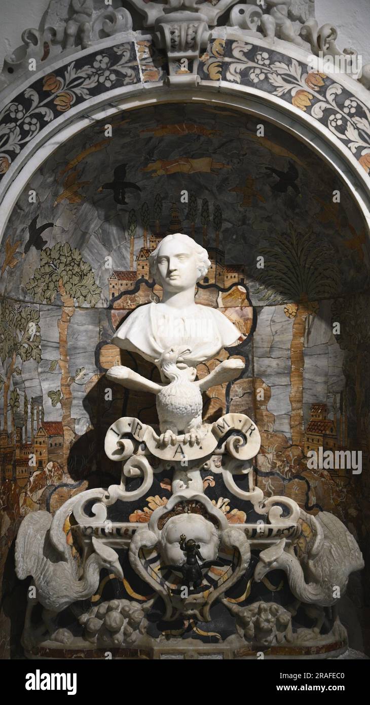 Marble sculpture in the interior of the Baroque style Cappella del ...