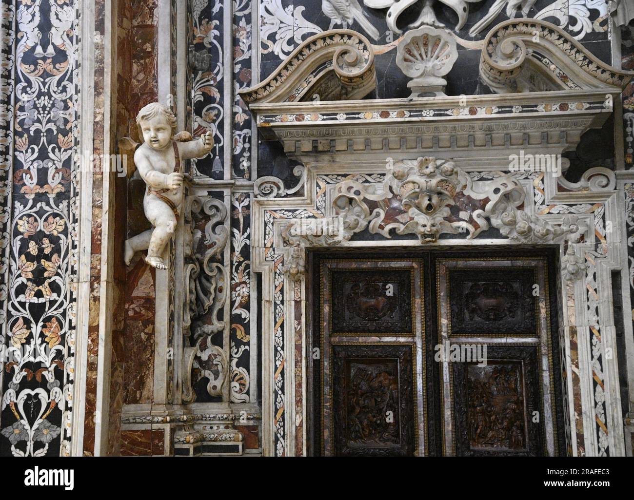 Marble sculpted architectural detail in the interior of the Baroque ...