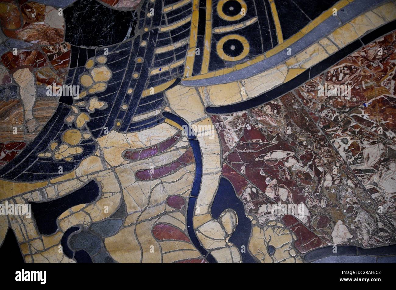 Marble sculpted mosaic in the interior of the Baroque style Cappella ...