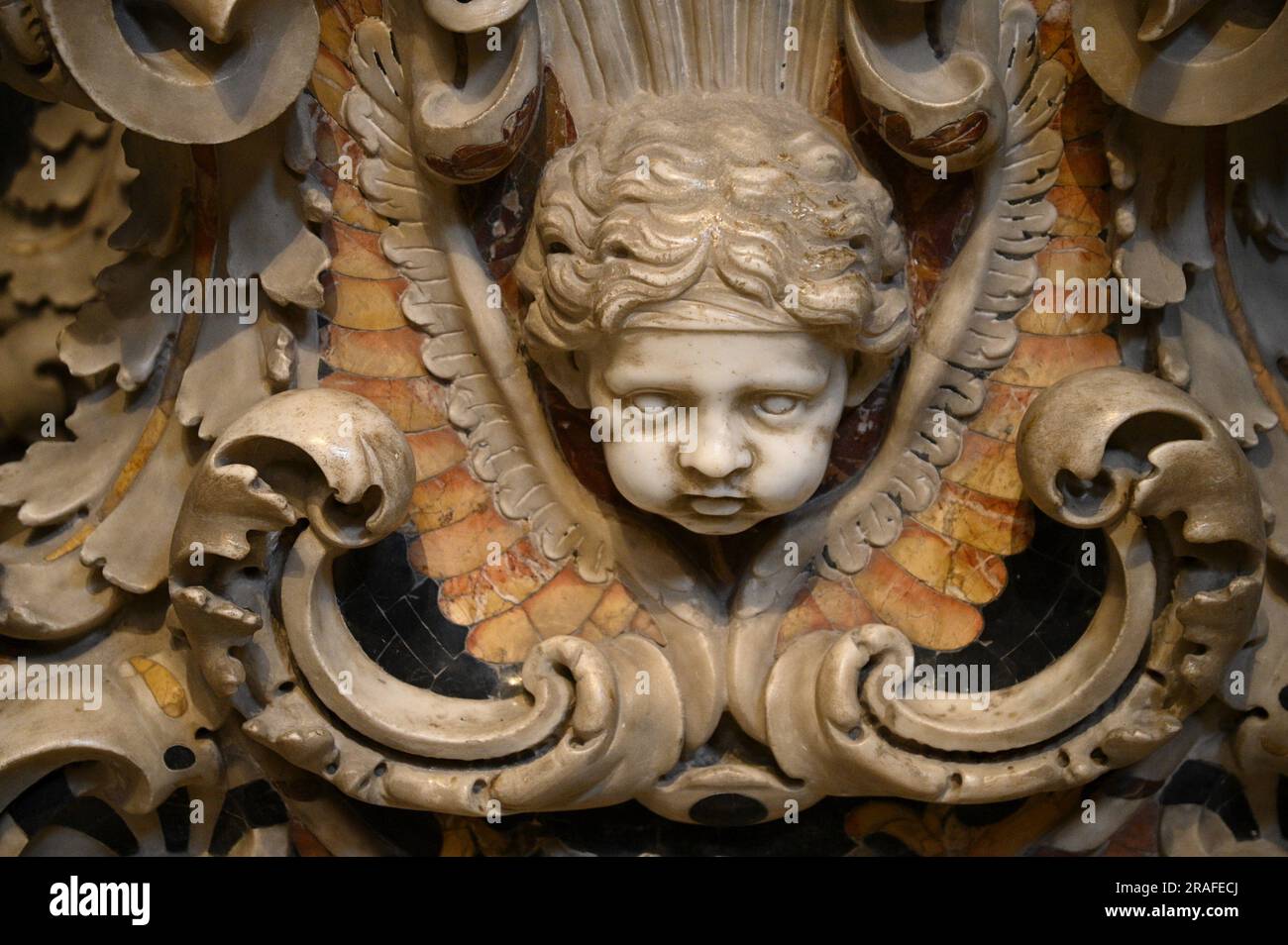 Marble sculpted architectural detail in the interior of the Baroque ...