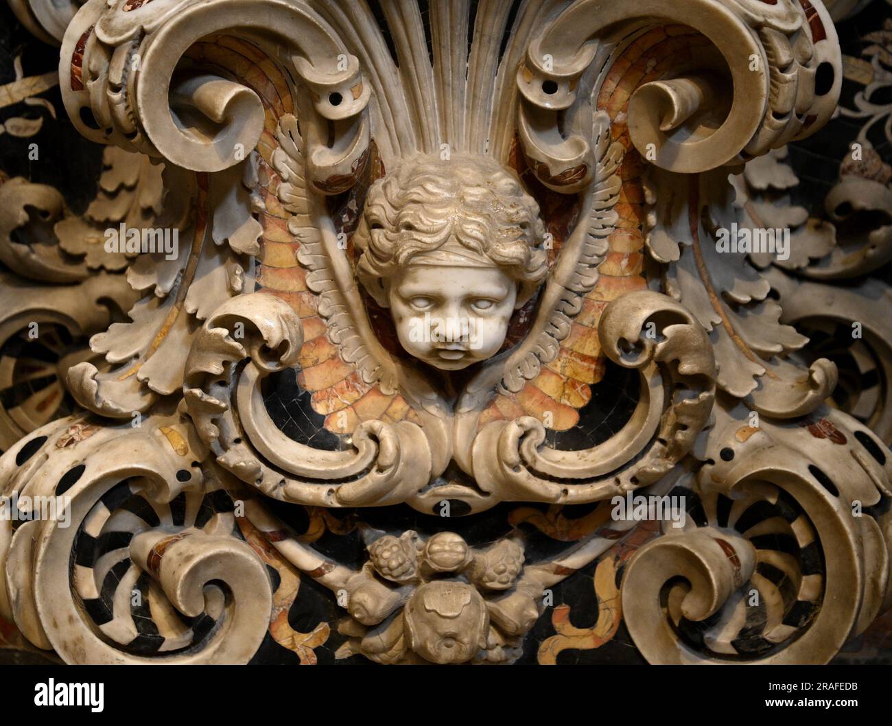 Marble sculpted architectural detail in the interior of the Baroque ...
