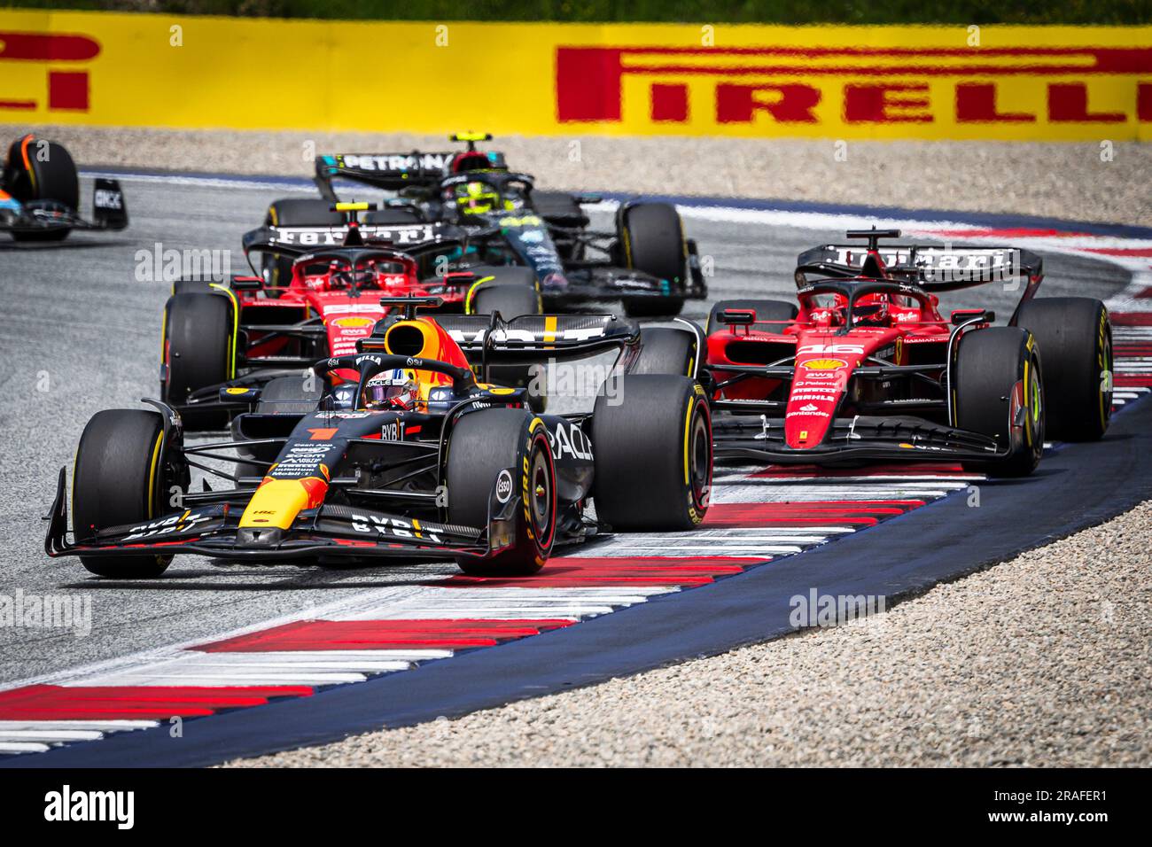 Oracle Red Bull Racing's Dutch driver Max Verstappen, Scuderia Ferrari ...