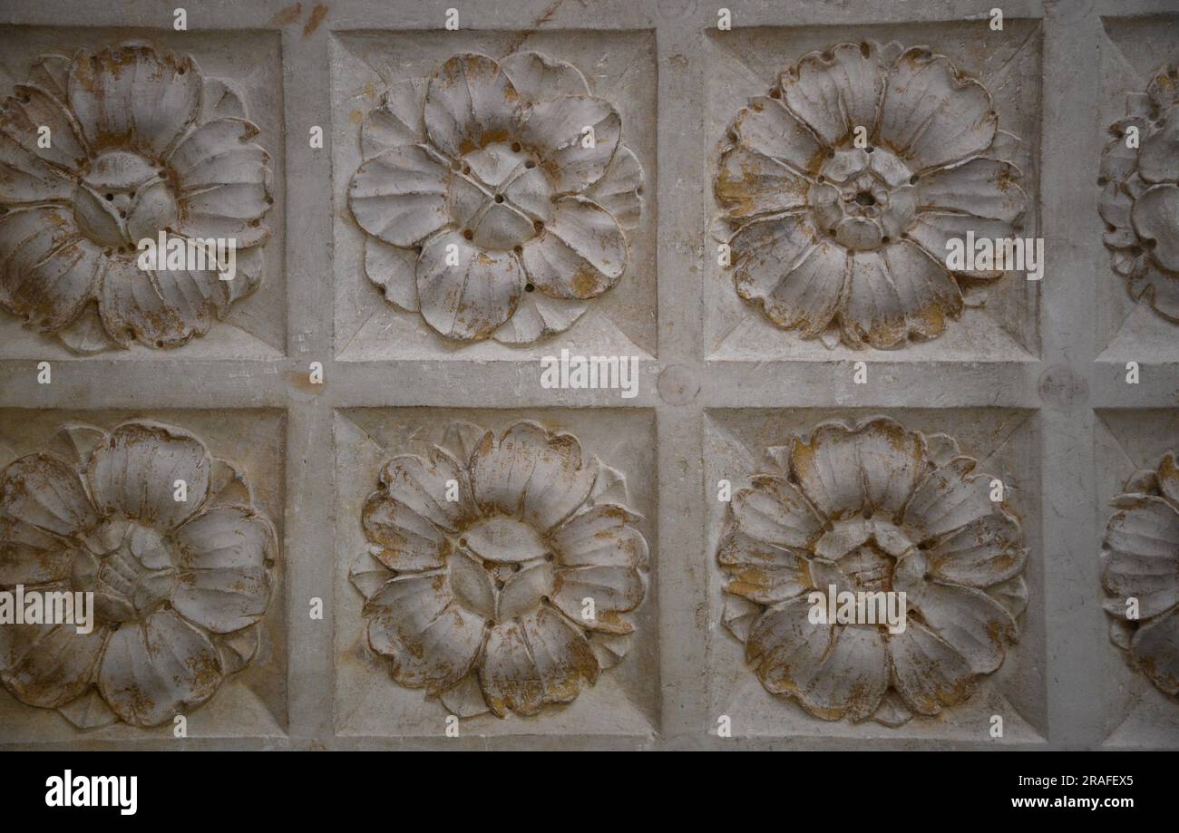 Marble carved flower rosettes in the interior of Monreale Cathedral in ...
