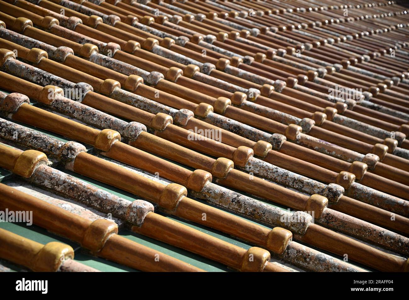 Antique glazed terra cotta rooftop clay tile in Monreale Sicily, Italy ...